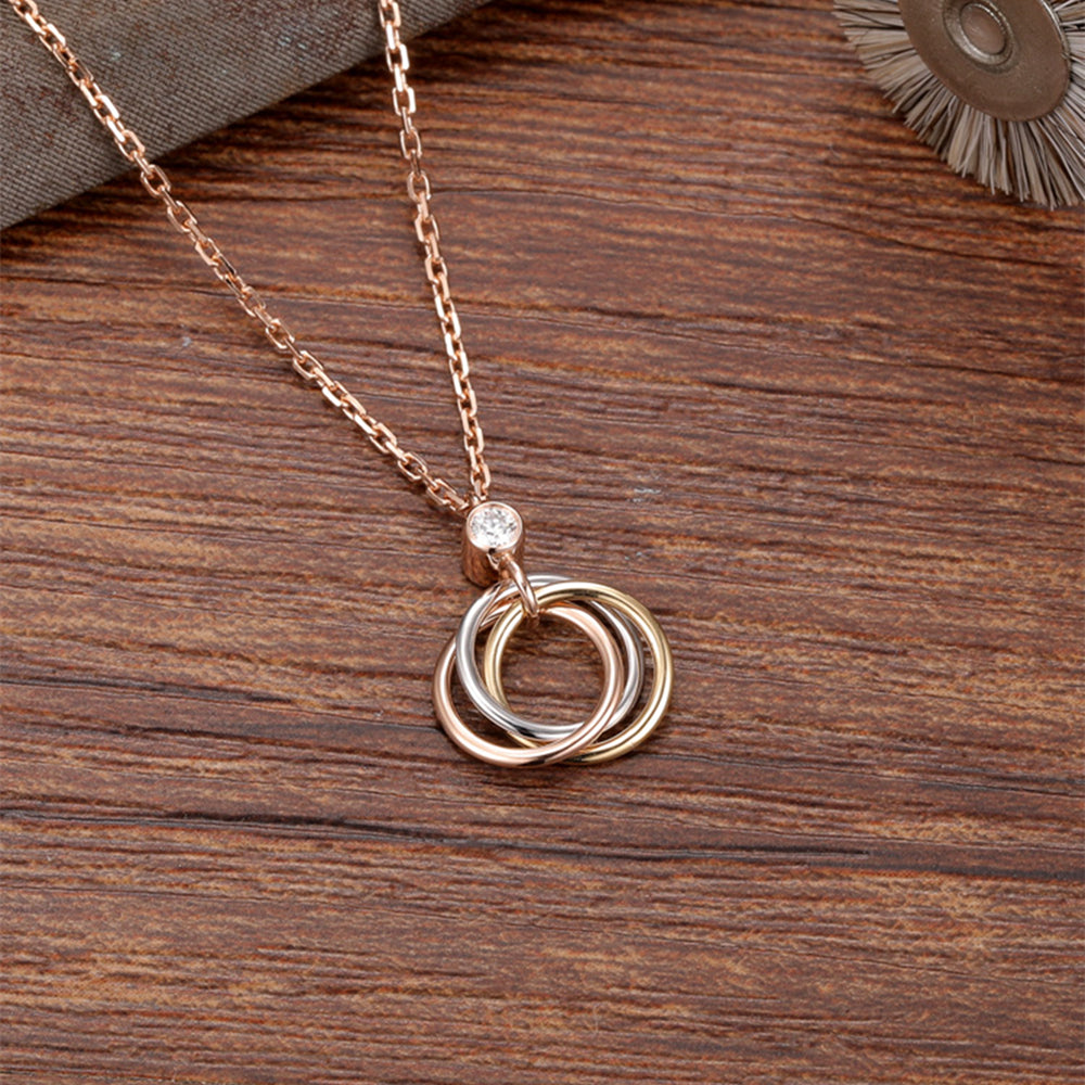 Diamond Interlocking Triple Circles Pendant Necklace | HX Jewelry