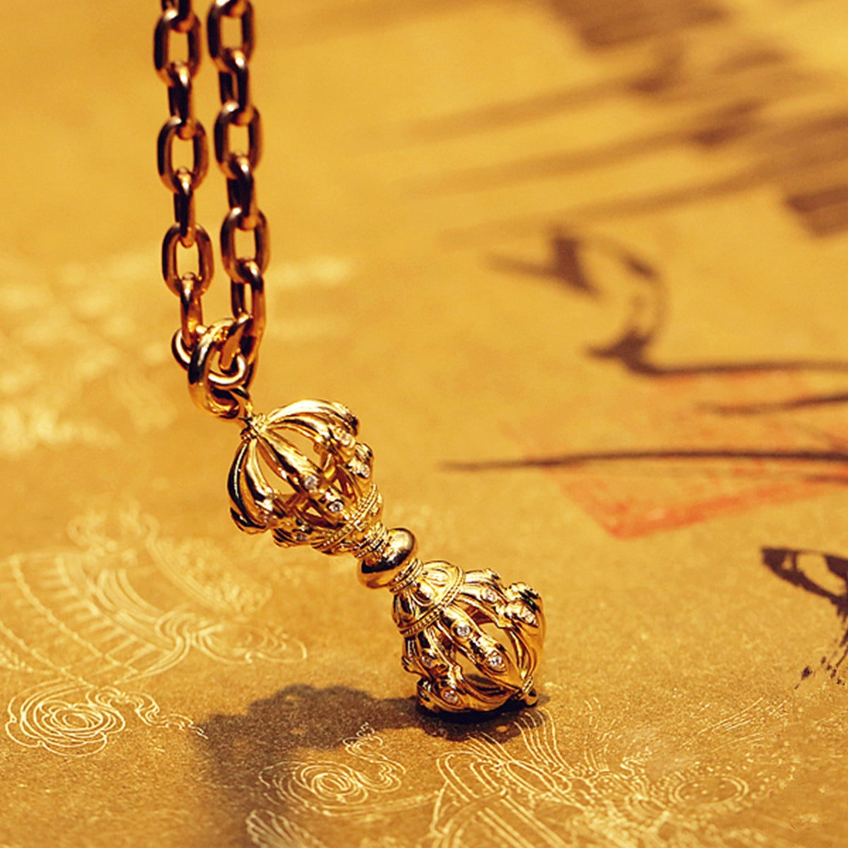 Large Gold Diamond Tibetan Gada Vajra Pendant | HX Jewelry