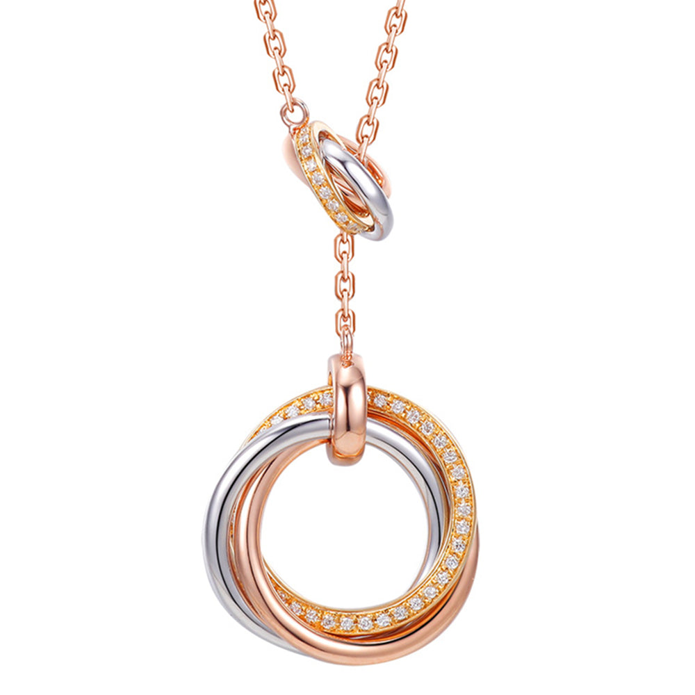 Trinity Tri-Color Gold Diamond Circles Pendant Necklace | HX Jewelry