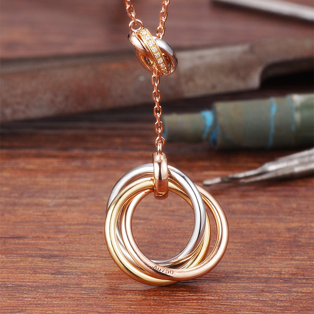 Trinity Tri-Color Gold Diamond Circles Pendant Necklace | HX Jewelry