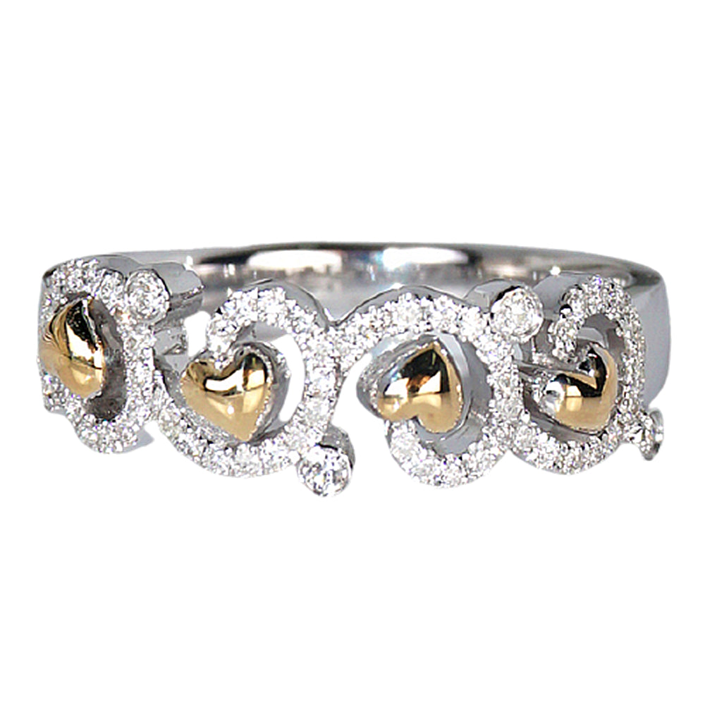 Diamond Scroll Two Tone Hearts Ring | HX Jewelry
