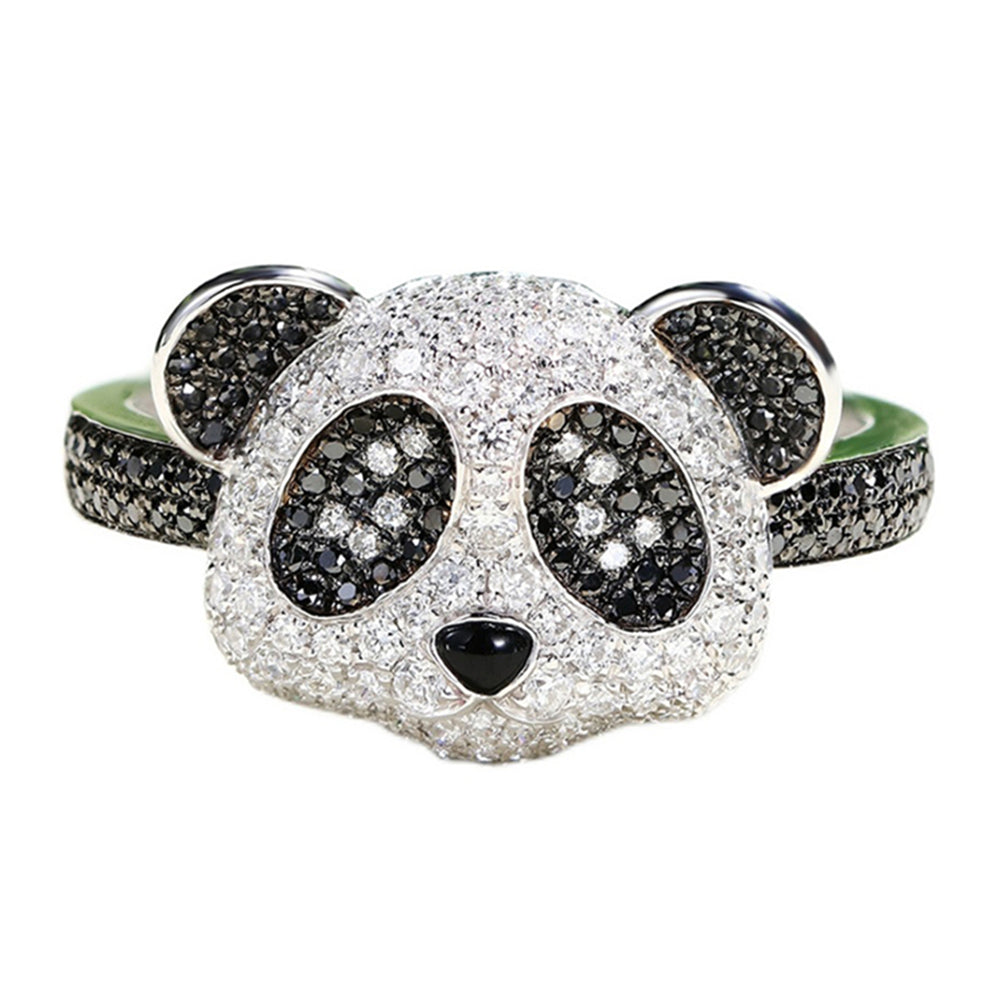 Black and White Diamond Pave Giant Panda Ring | HX Jewelry