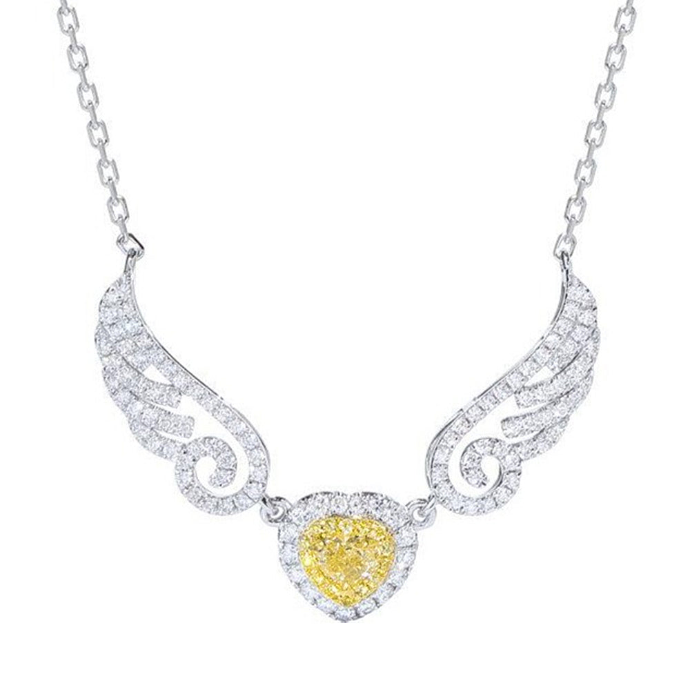 Yellow Diamond Heart Angel Wings Necklace | HX Jewelry