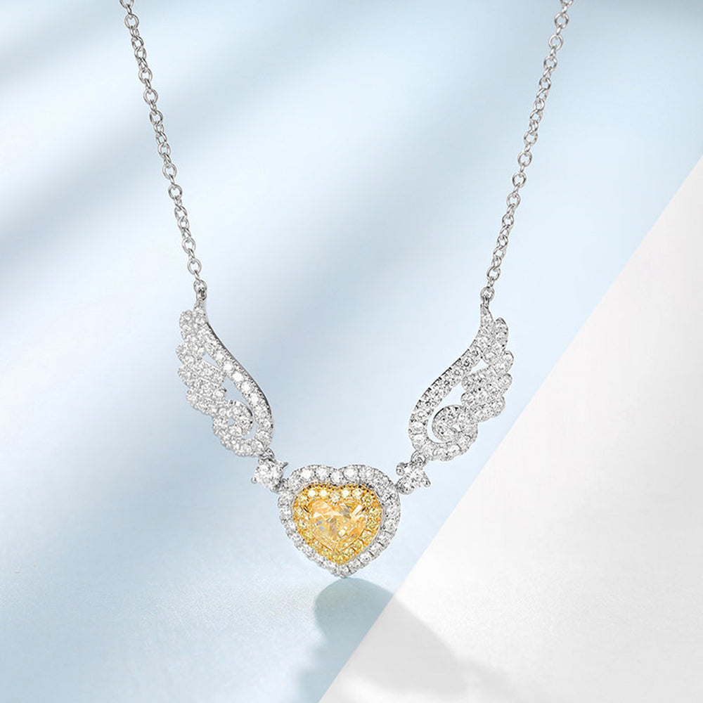 Yellow Diamond Heart Angel Wings Necklace | HX Jewelry