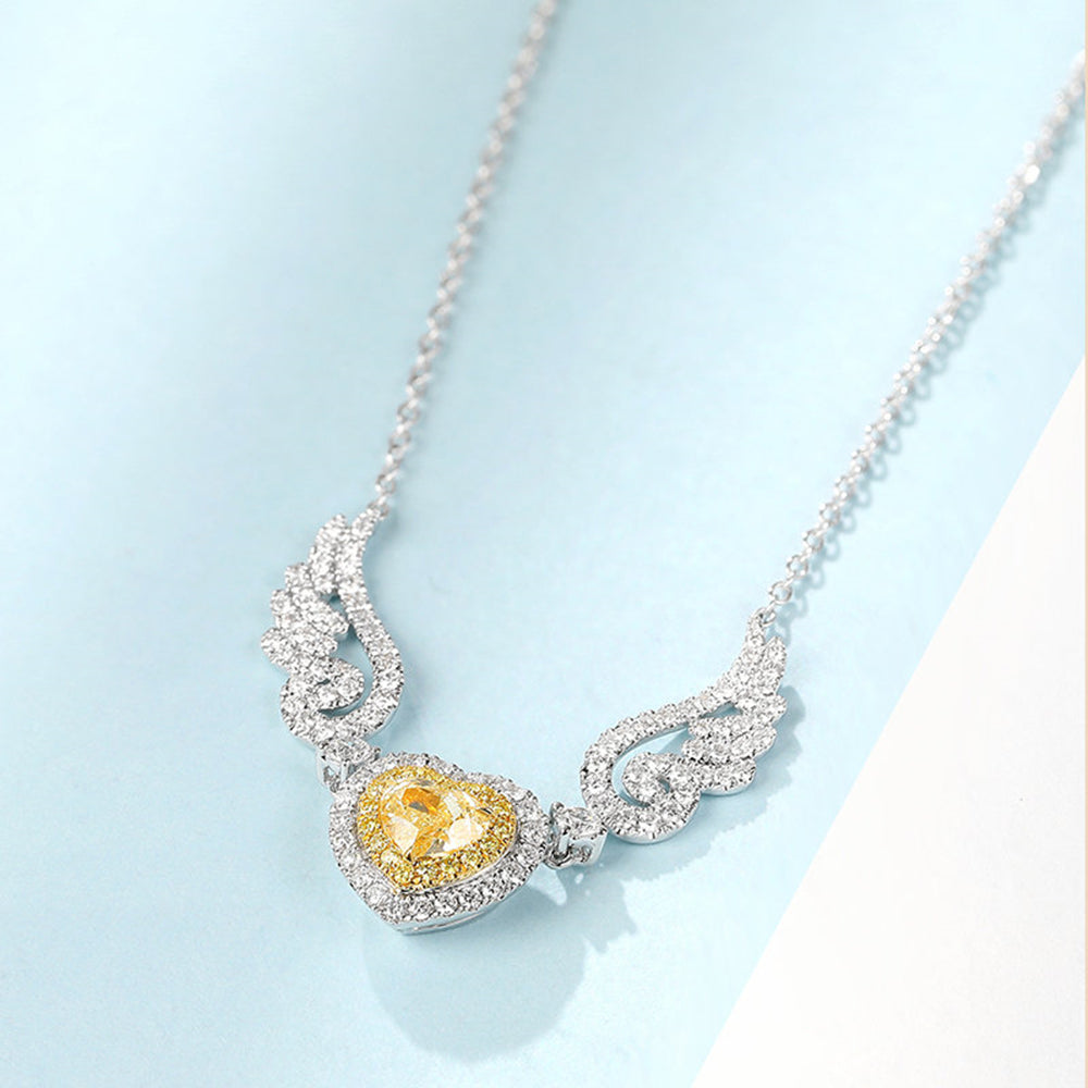 Yellow Diamond Heart Angel Wings Necklace | HX Jewelry