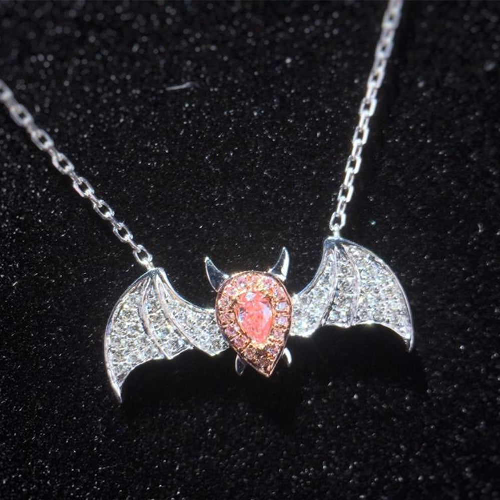 Solid Gold Pink Diamond Bat Pendant Necklace | HX Jewelry