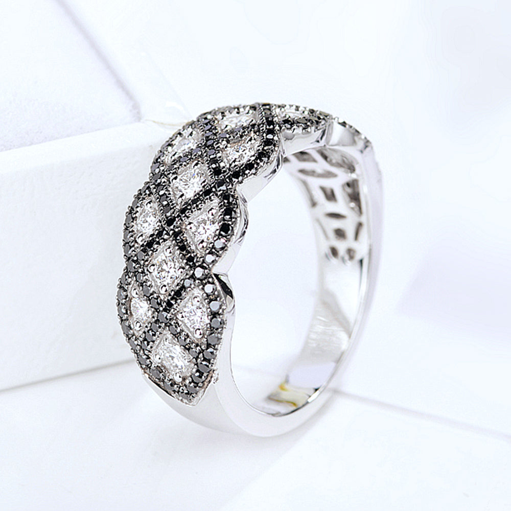 Black and White Diamond X-Pattern Ring | HX Jewelry