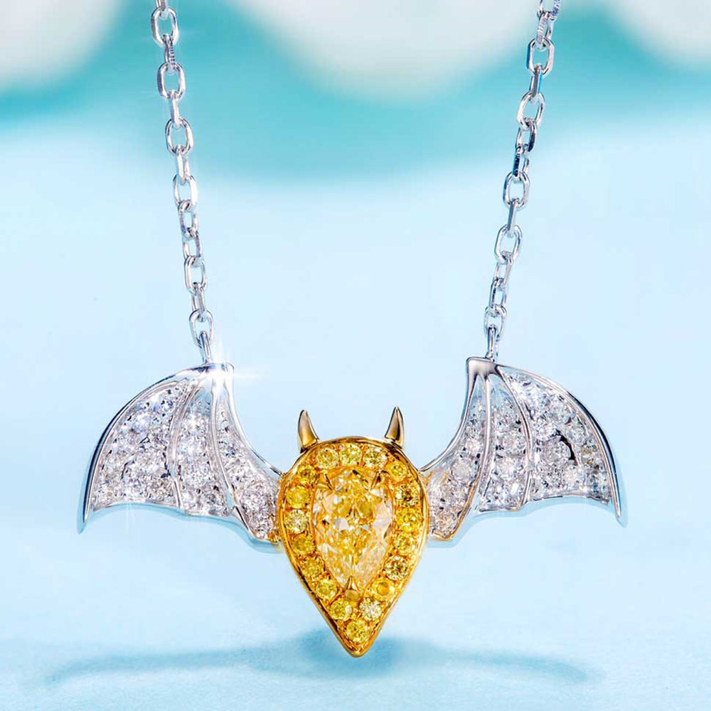 Yellow Diamond Halloween Bat Pendant Necklace | HX Jewelry