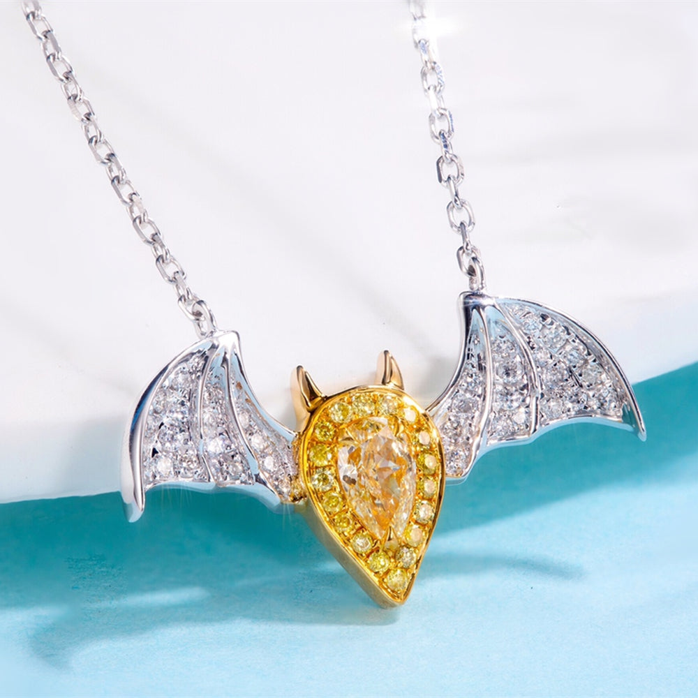 Yellow Diamond Halloween Bat Pendant Necklace | HX Jewelry