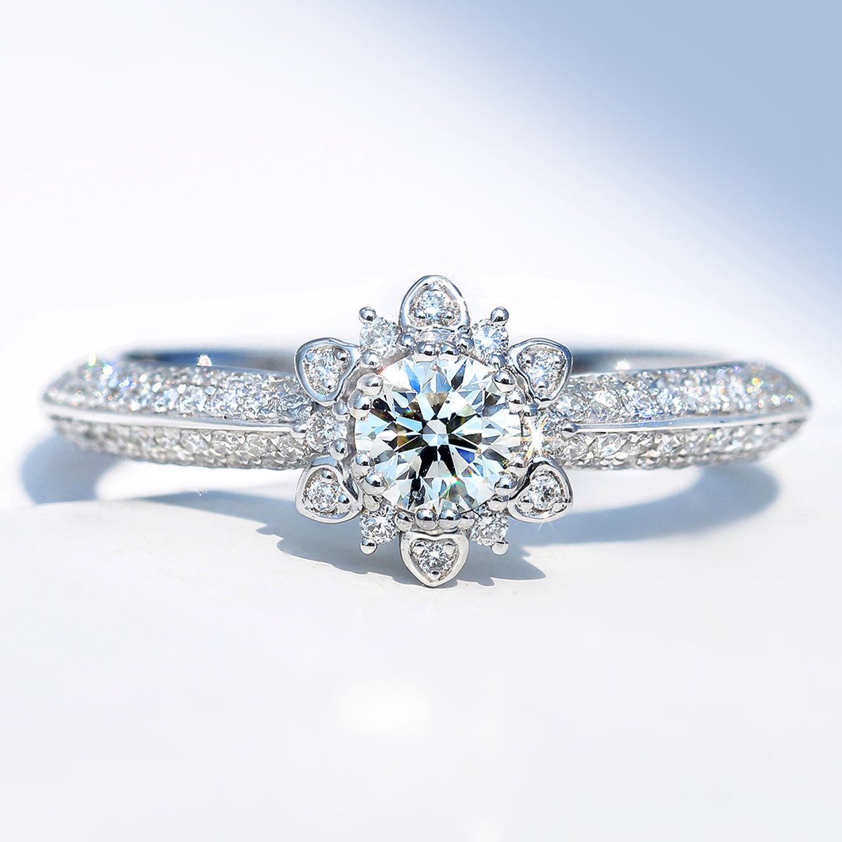 Lab-Grown Diamond Pave Flower Shape Engagement Ring | HX Jewelry