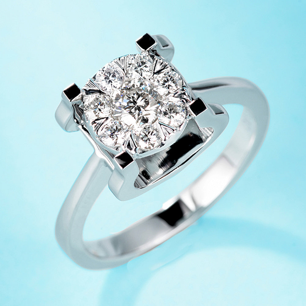 Diamond Cluster Four Prongs Bull Head Setting Ring | HX Jewelry
