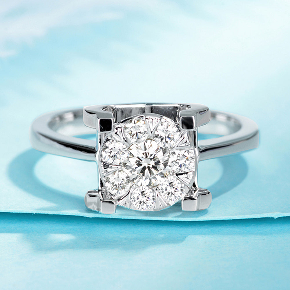 Diamond Cluster Four Prongs Bull Head Setting Ring | HX Jewelry
