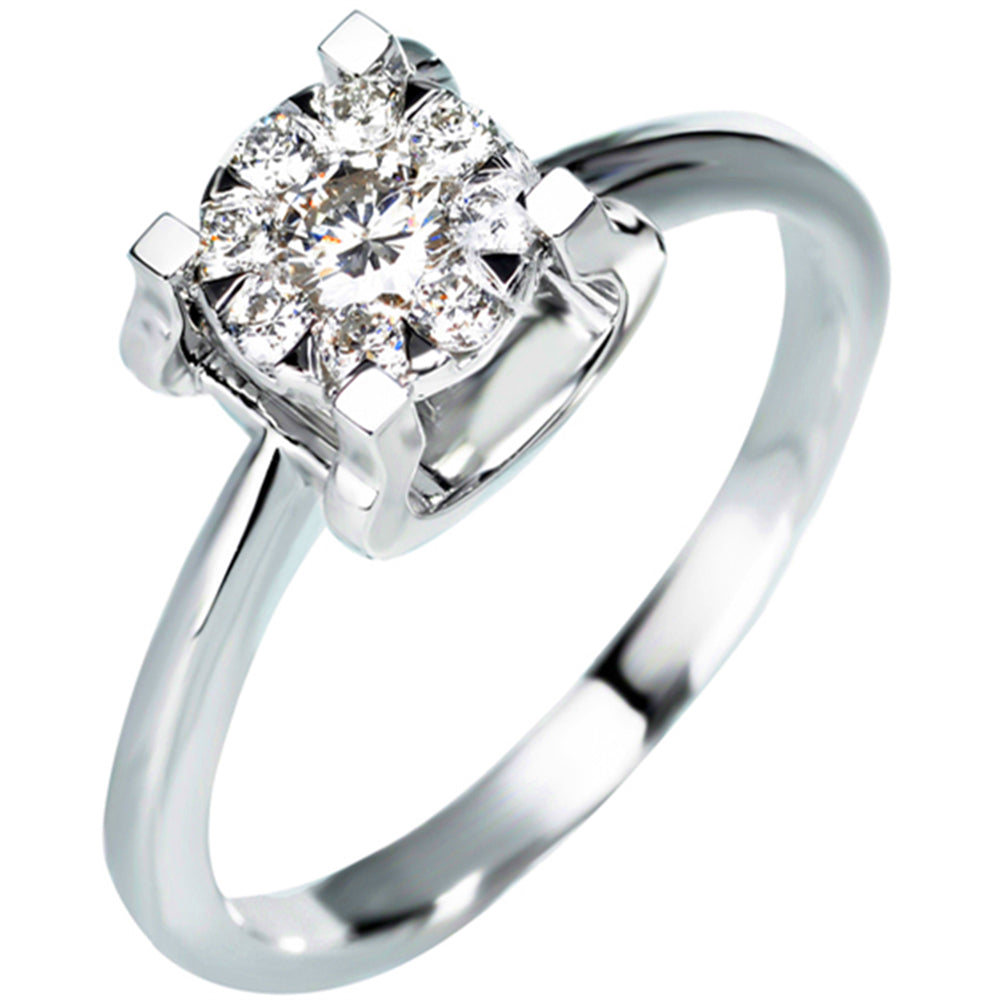 Diamond Cluster Four Prongs Bull Head Setting Ring | HX Jewelry