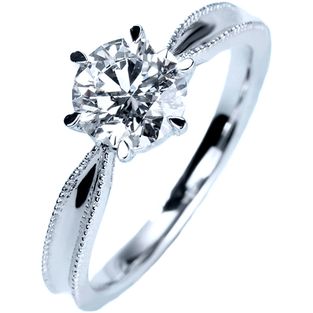 Milgrain Solitaire Round Cut GIA Diamond Engagement Ring | HX Jewelry