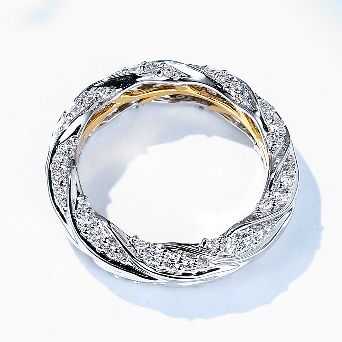 Two Tone Gold Diamond Leaves Eternity Ring | HX Jewelry