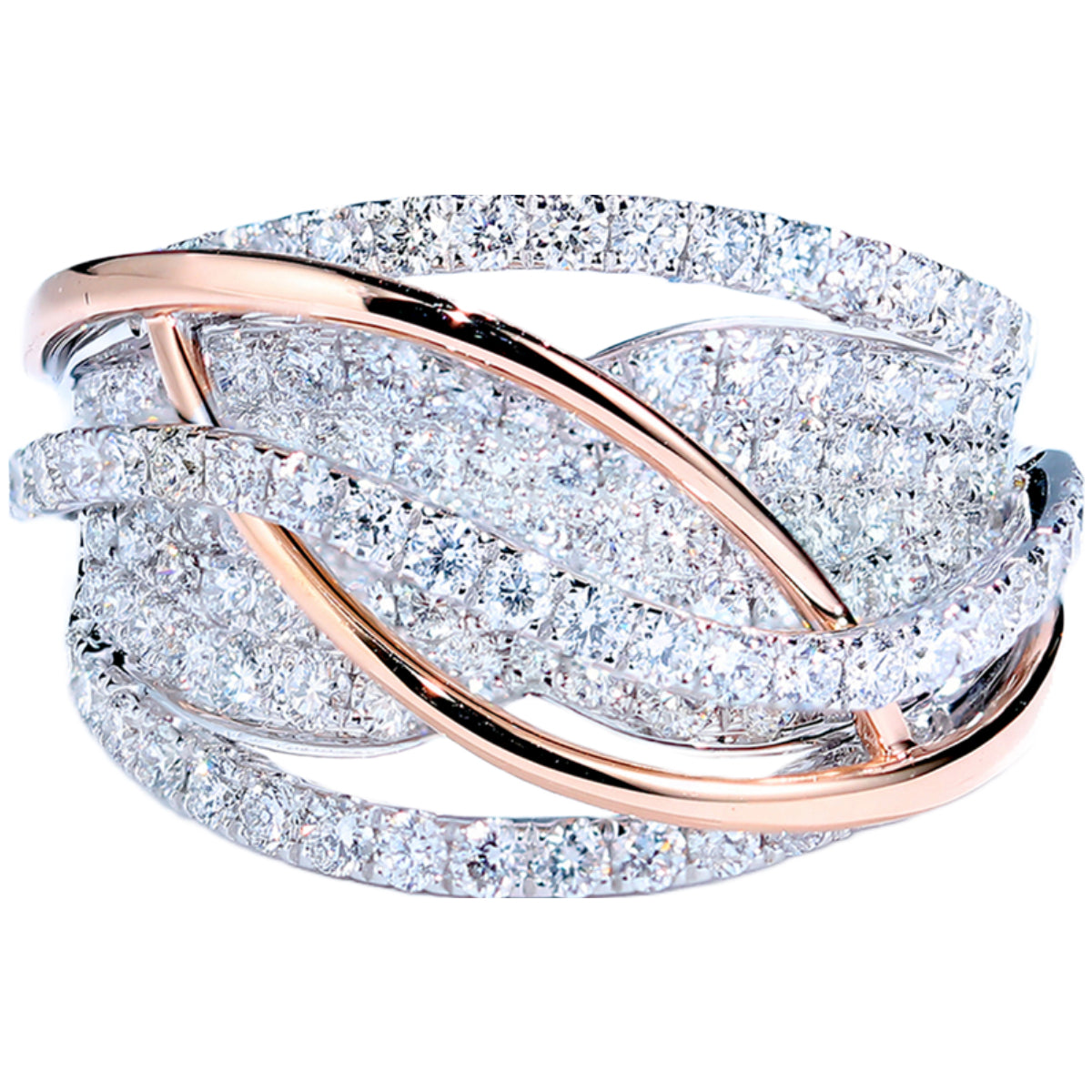 Two Tone 1.5CTW Diamond Overlapping Cross Ring | HX Jewelry