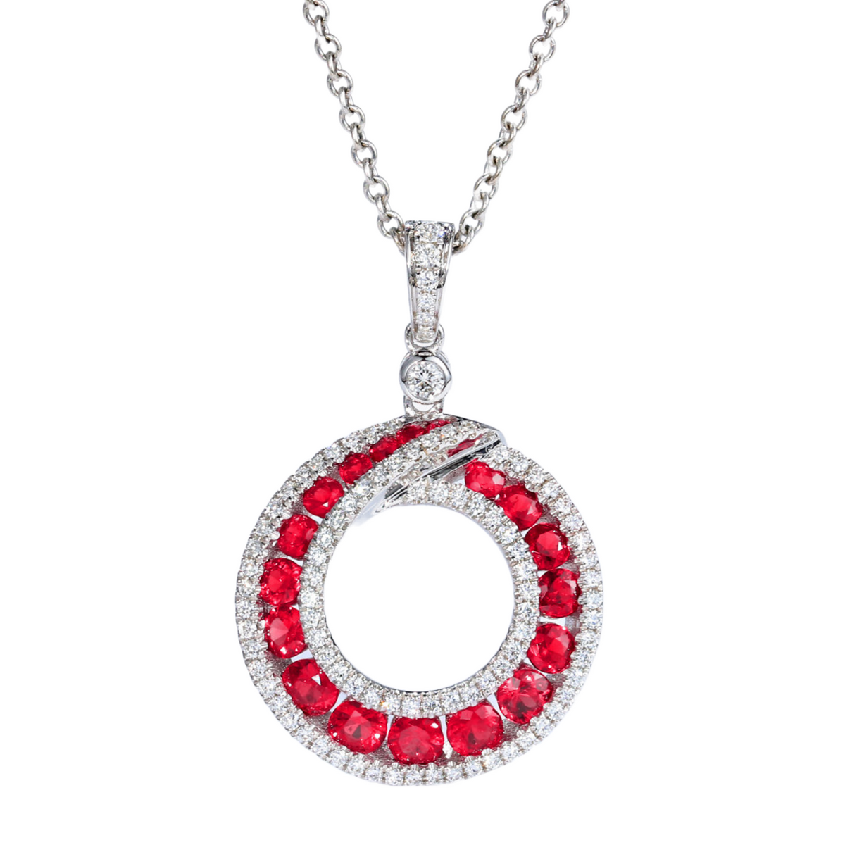 Diamond Ruby Circle Pendant Necklace | HX Jewelry