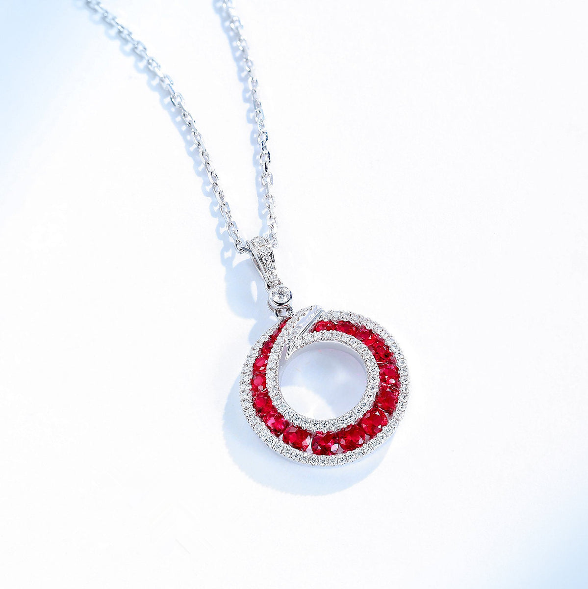 Diamond Ruby Circle Pendant Necklace | HX Jewelry