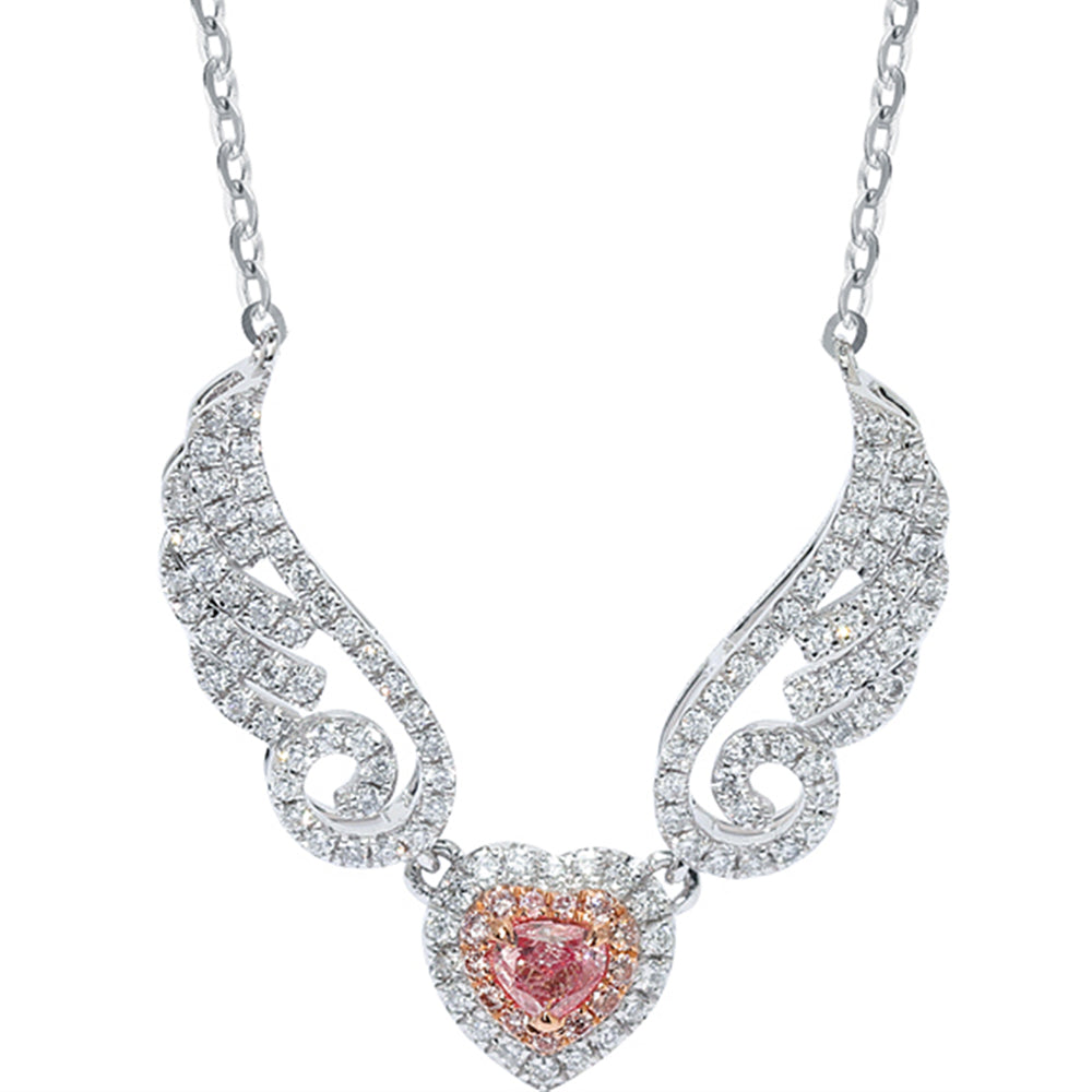 Pink Diamond Heart Angel Wings Pendant Necklace | HX Jewelry